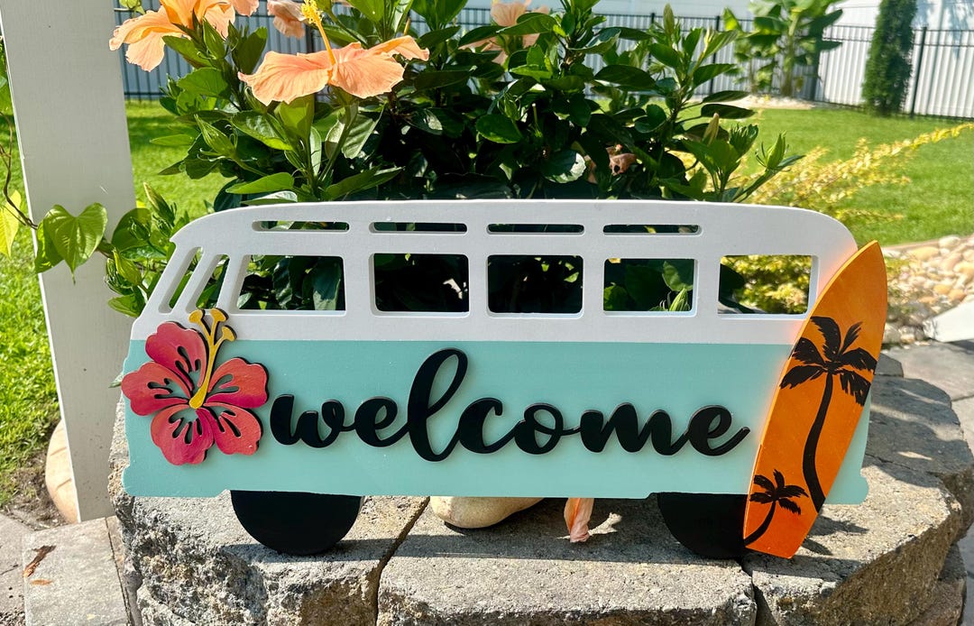 VW Bus Welcome Sign With Hand Painted Design - Etsy