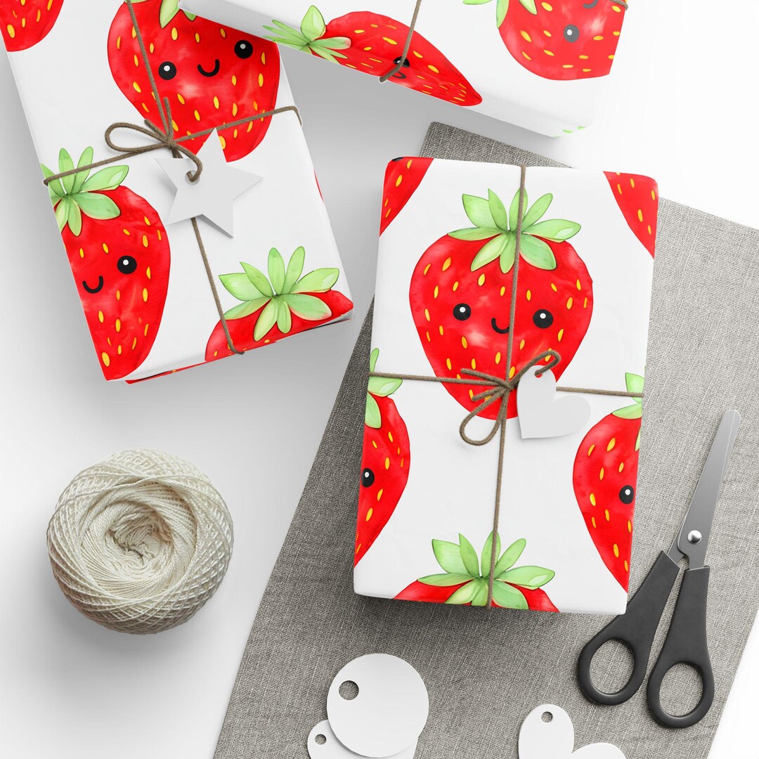 Strawberry Wrapping Paper, Fruit Gift Wrap Roll, Cute Red Berry Design ...
