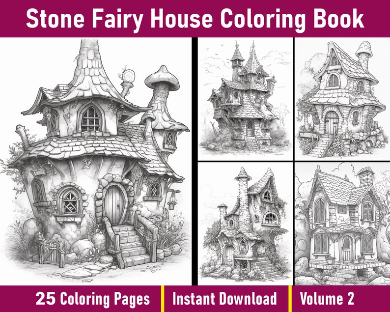 Stone Fairy House Coloring Book Volume 2 Printable Adult Coloring Pages ...