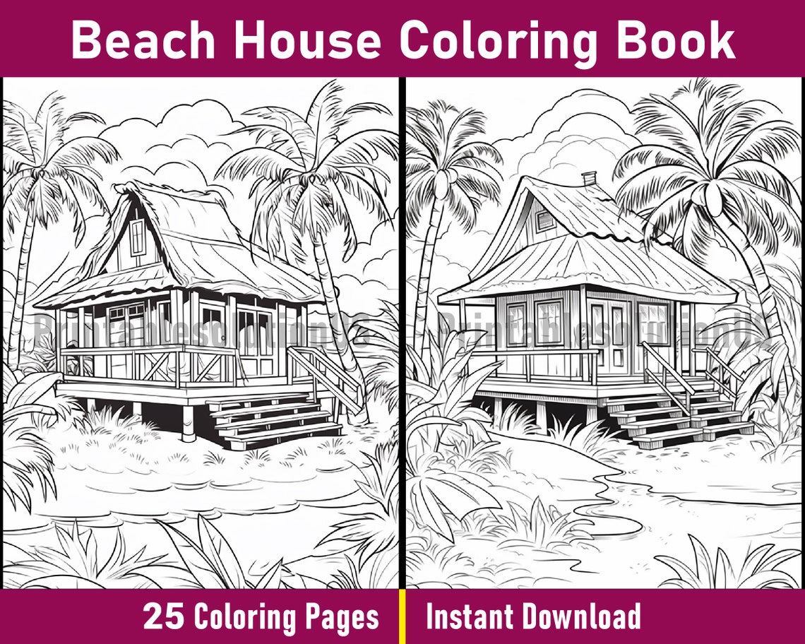 Beach House Coloring Book | 25 Printable Cottage Pages (PDF Download ...