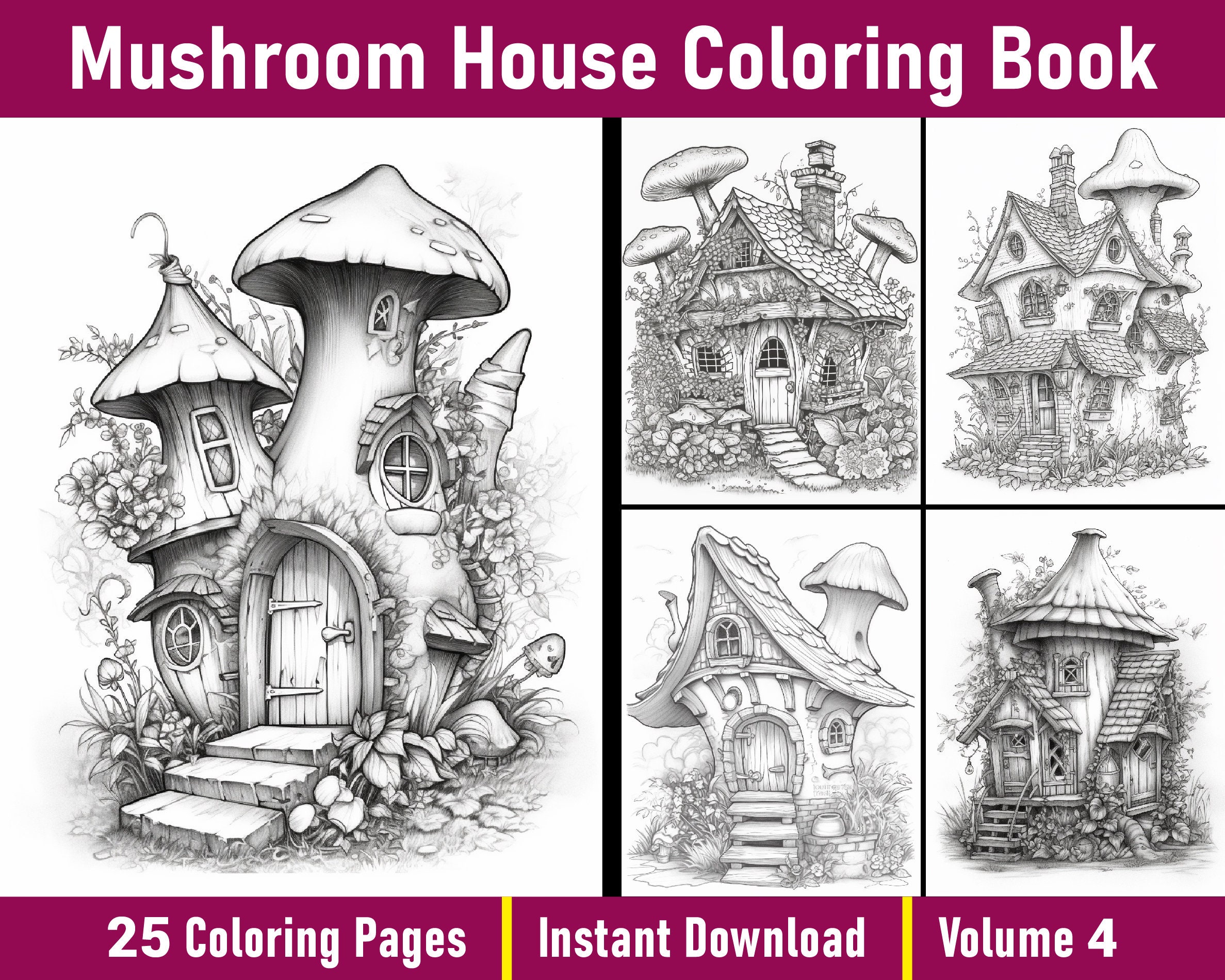 Mushroom House Coloring Pages Volume 4 | Magical Mushroom Coloring Book ...