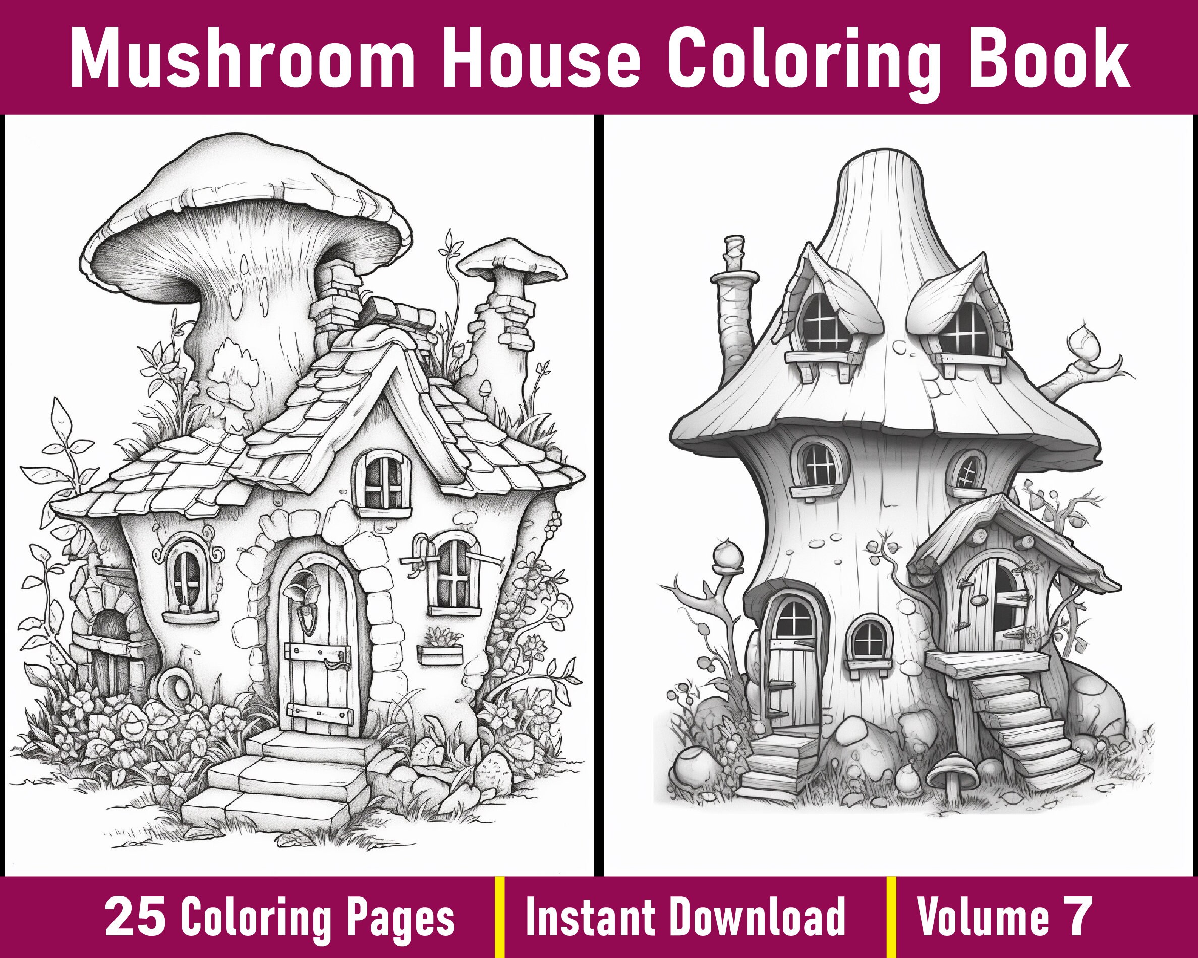 Mushroom House Coloring Pages Volume 7 | Magical Mushroom Coloring Book ...
