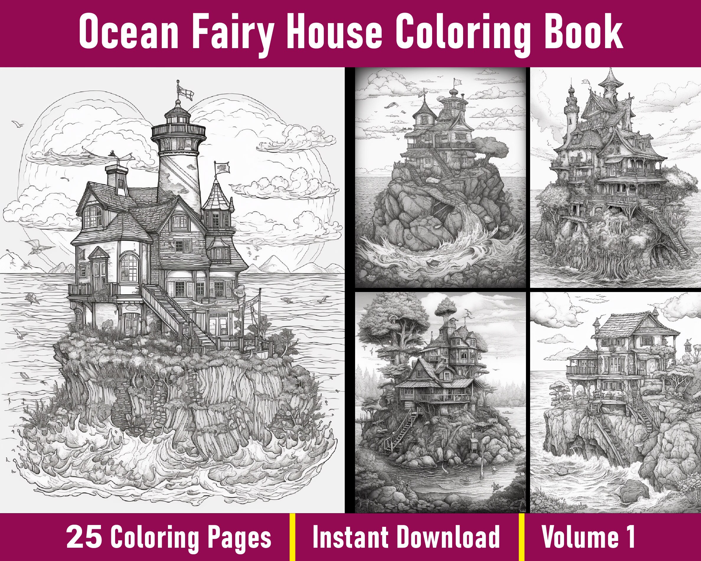 Ocean Fairy House Coloring Book Volume 1 Printable Adult Coloring Pages ...