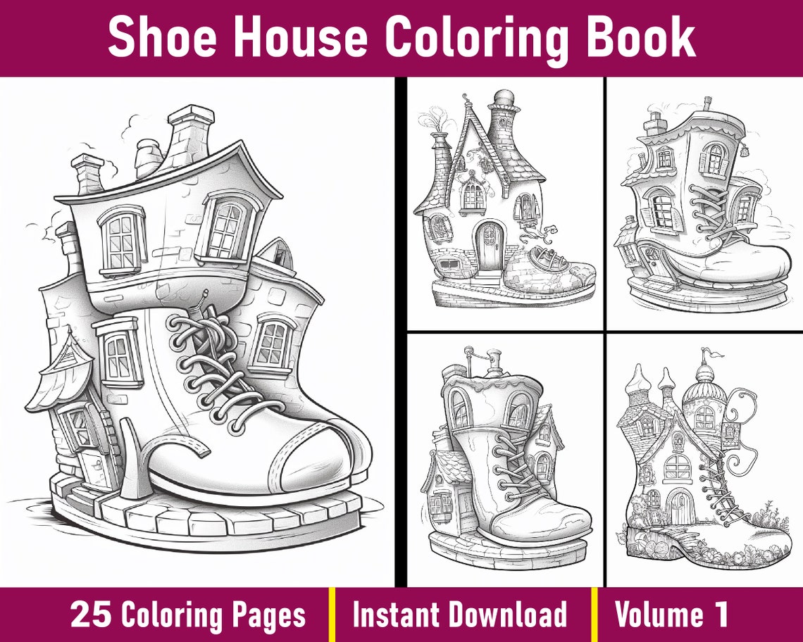 Shoe House Coloring Book | 25 Printable Fantasy Pages (PDF) - Etsy