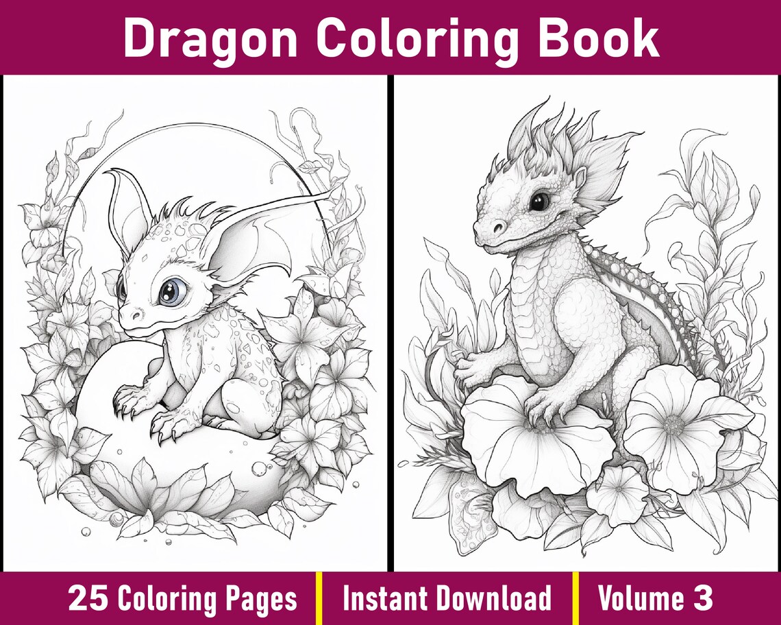 Flower Dragon Coloring Book Vol-3 Cute Baby Dragon Coloring Pages ...