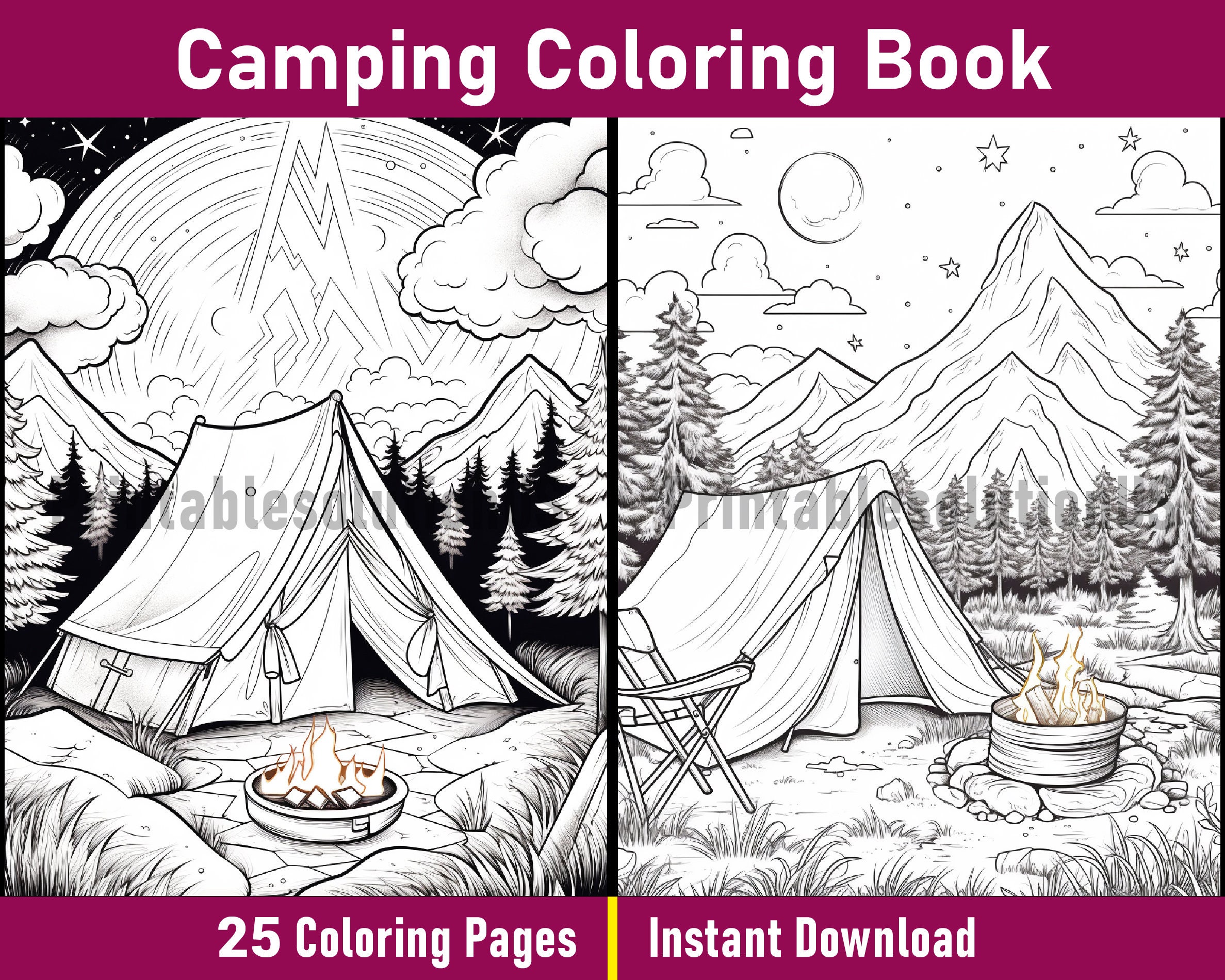 Camping Coloring Book Printable Summer Coloring Pages - Etsy