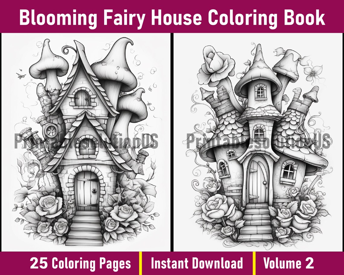Blooming Fairy House Coloring Book Pages Vol-2 | Fairy Home Coloring ...