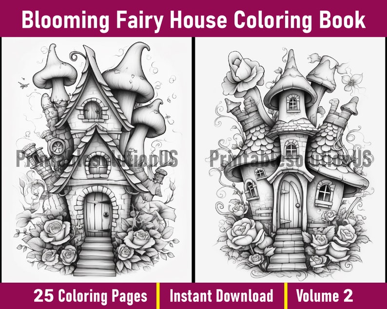 Blooming Fairy House Coloring Book Pages Vol-2 | Fairy Home Coloring ...