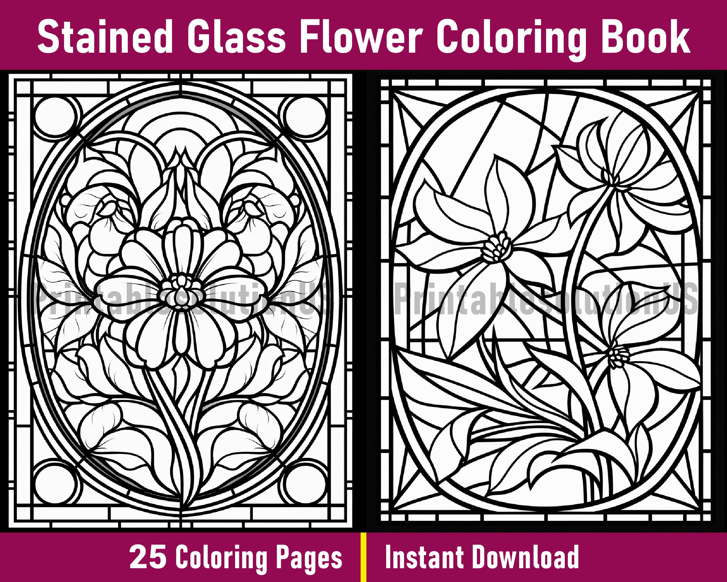 Stained Glass Rose Coloring Book Vol-2 | Rose Flower Coloring Pages ...