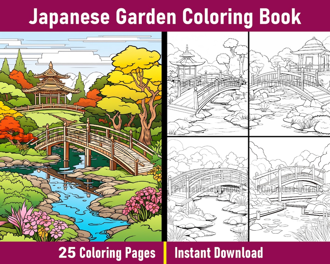 Japanese Garden Coloring Book Pages | Printable Bridge Coloring Pages ...