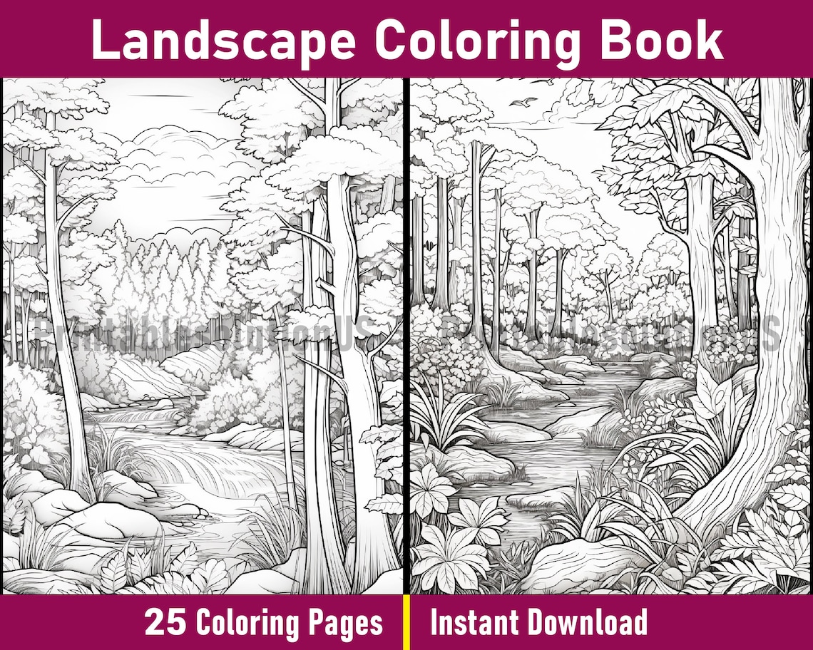 Landscape Coloring Book Printable Landscape Coloring Pages - Etsy