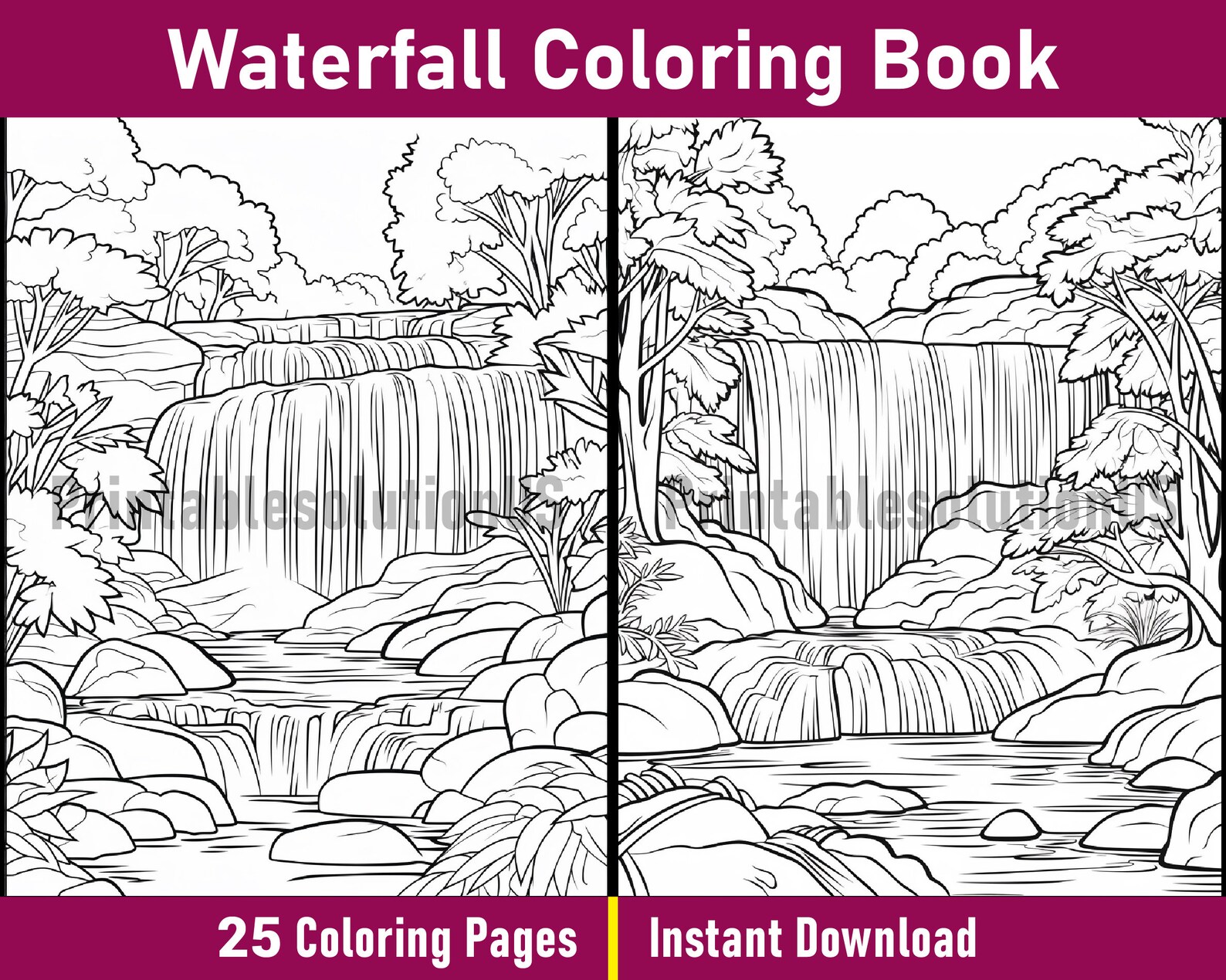 Waterfall Coloring Book V-5 Printable Nature Coloring Pages Black and ...