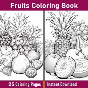 Fruits Coloring Book | Printable Summer Coloring Pages | Grayscale ...