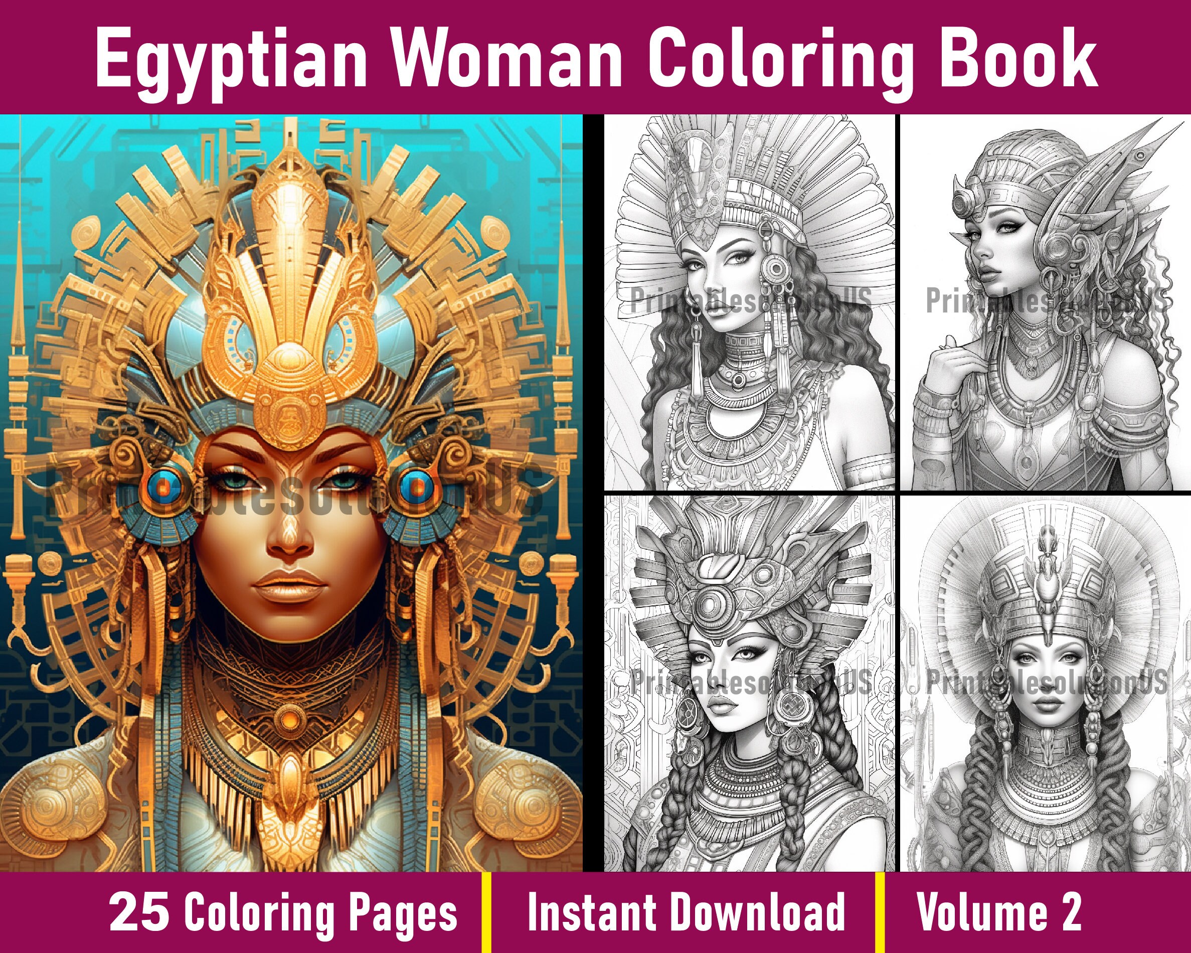 Egyptian Woman Coloring Book Pages Vol-2 Printable Egyptian Coloring ...