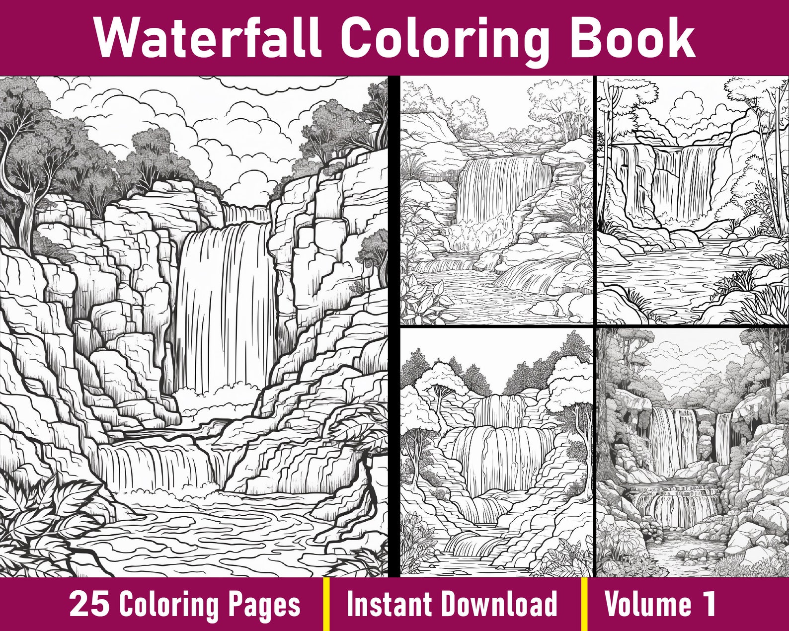 Waterfall Coloring Book Volume 1 Printable Adult Coloring Pages ...