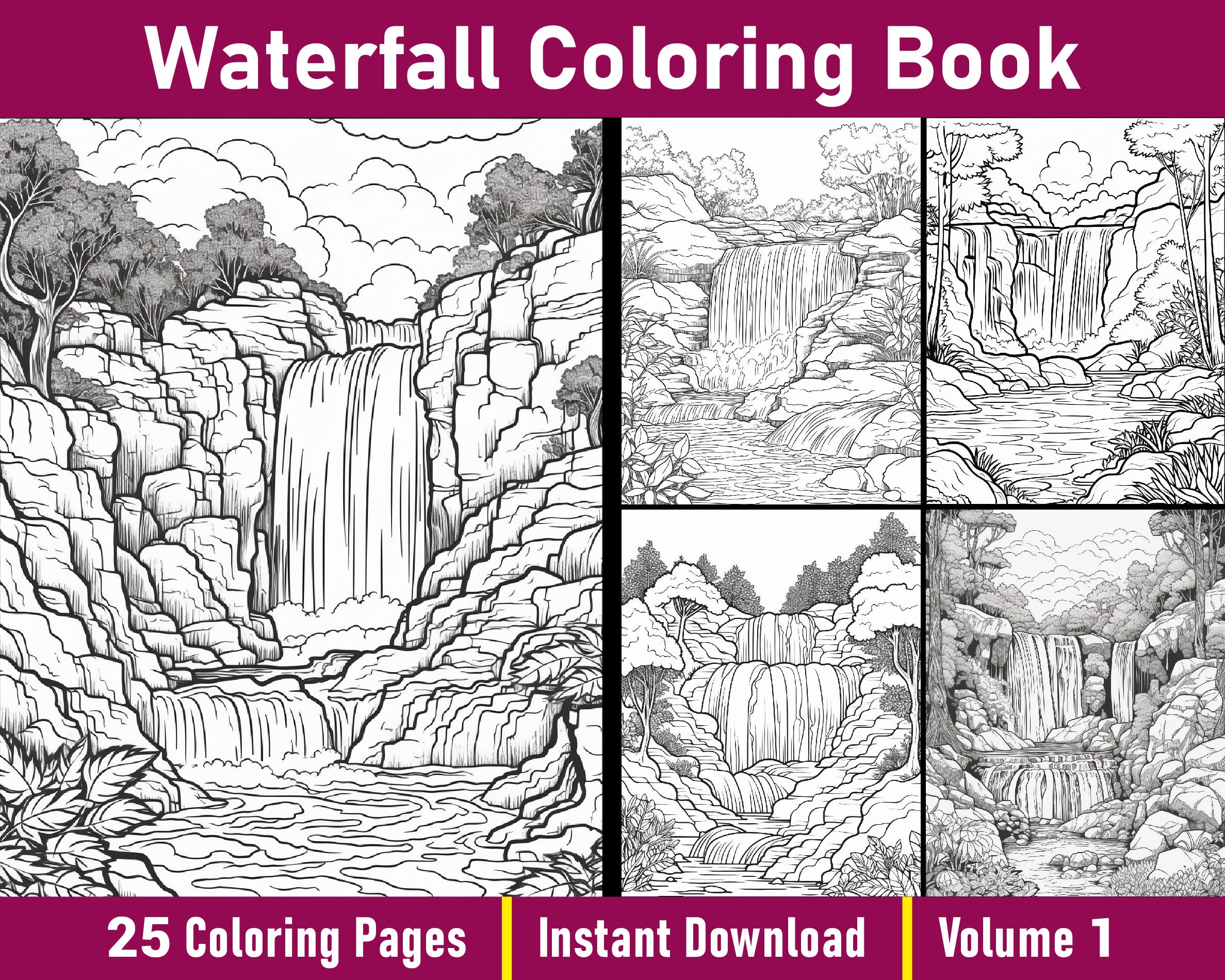 Waterfall Coloring Book Volume 1 | Printable Adult Coloring Pages ...
