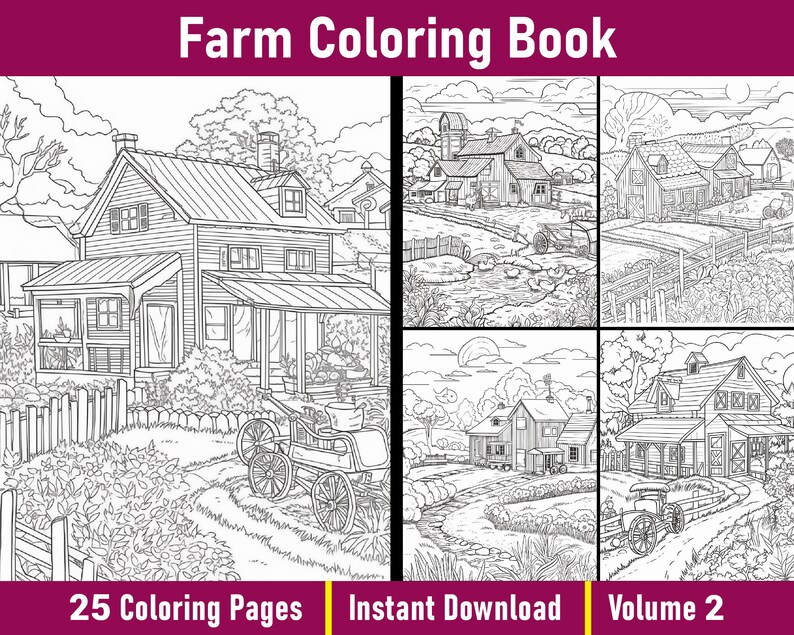 Farm Coloring Book Volume 2 | Farm Coloring Pages Printable | Grayscale ...