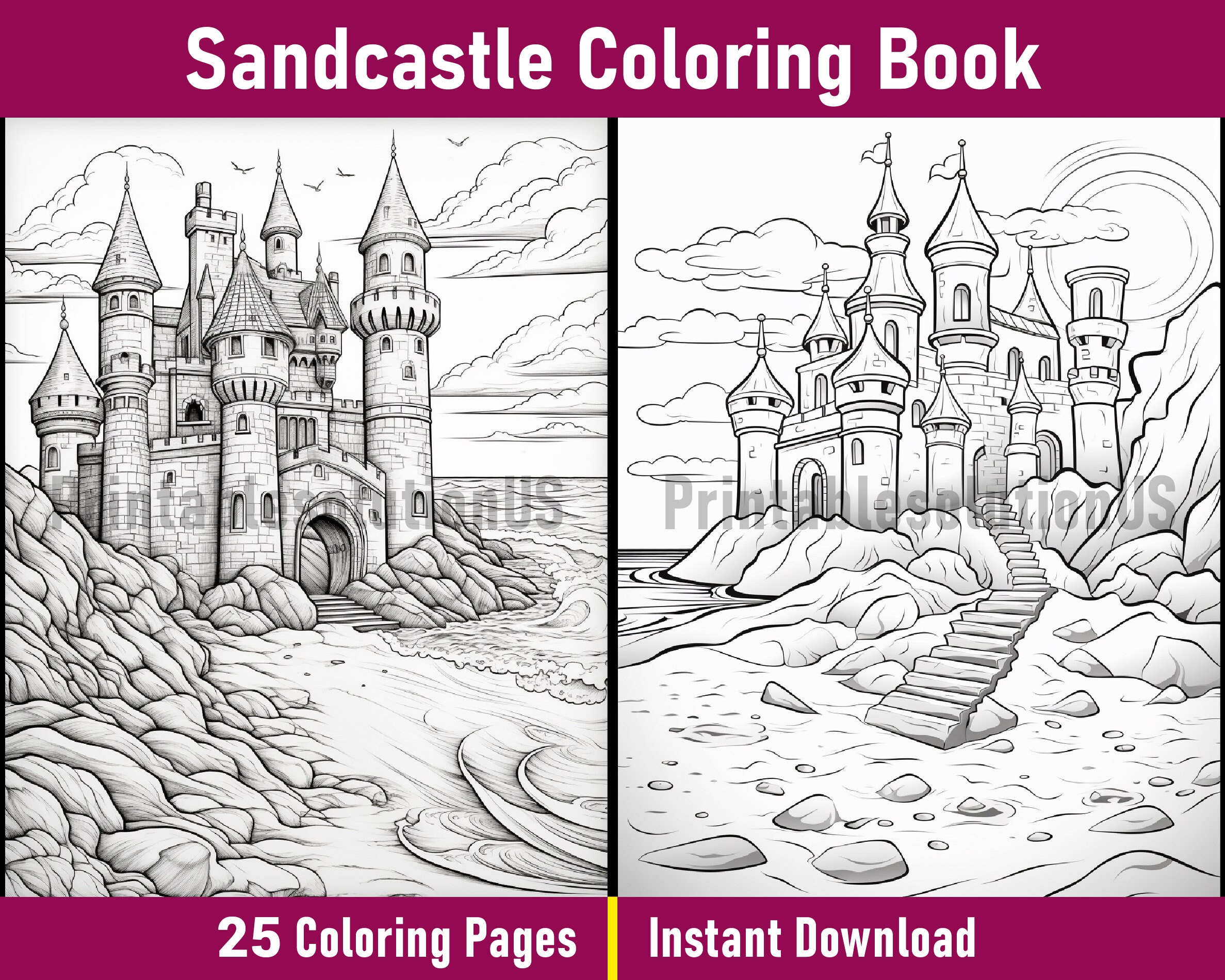 Sandcastle Coloring Book Printable Sandcastle Coloring Pages Black and ...