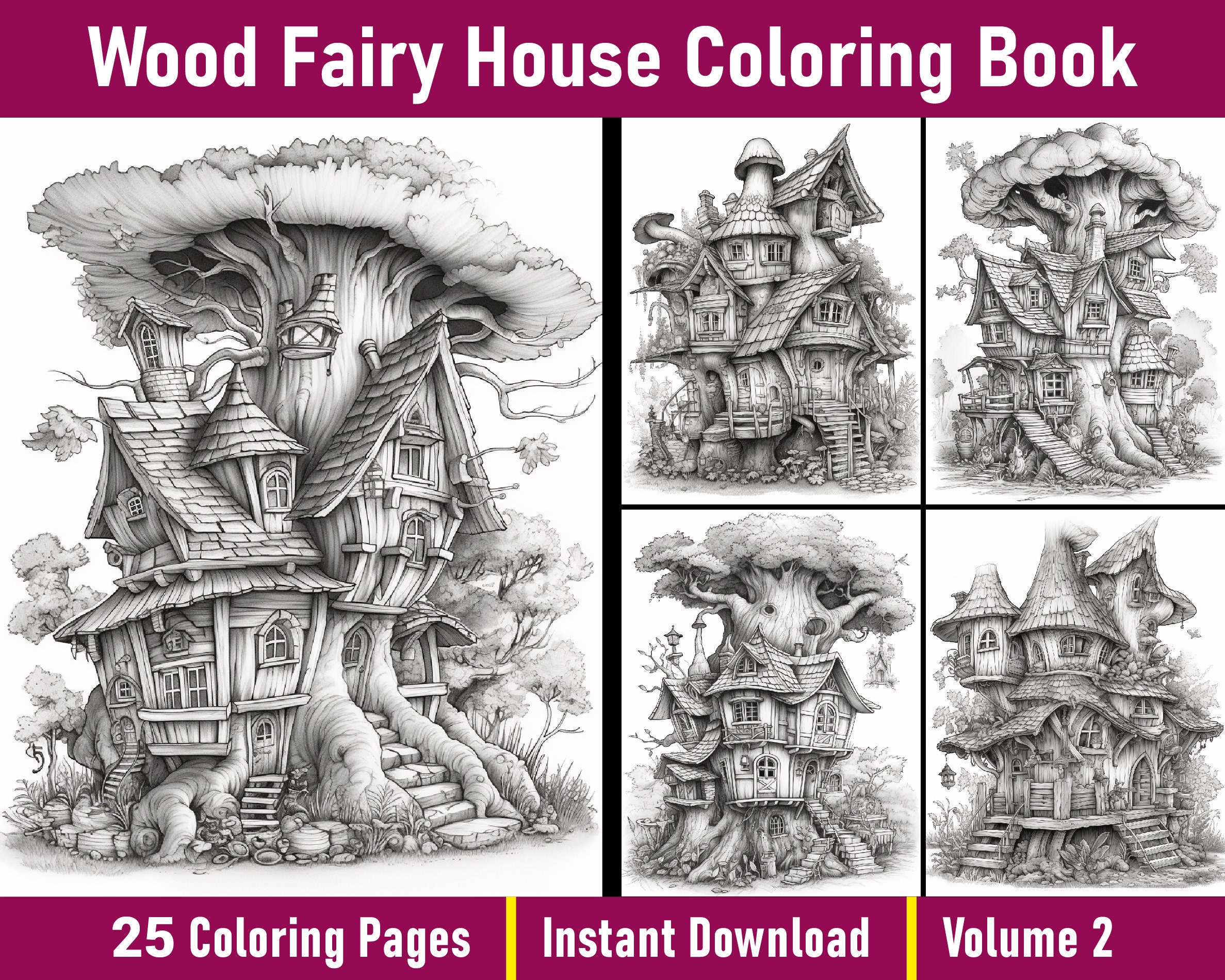 Wood Fairy House Coloring Book Volume 2 Printable Adult Coloring Pages ...