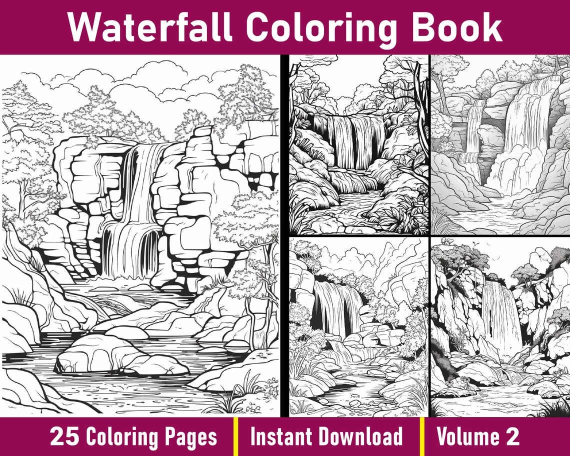Waterfall Coloring Book Volume 2 | Printable Adult Coloring Pages ...