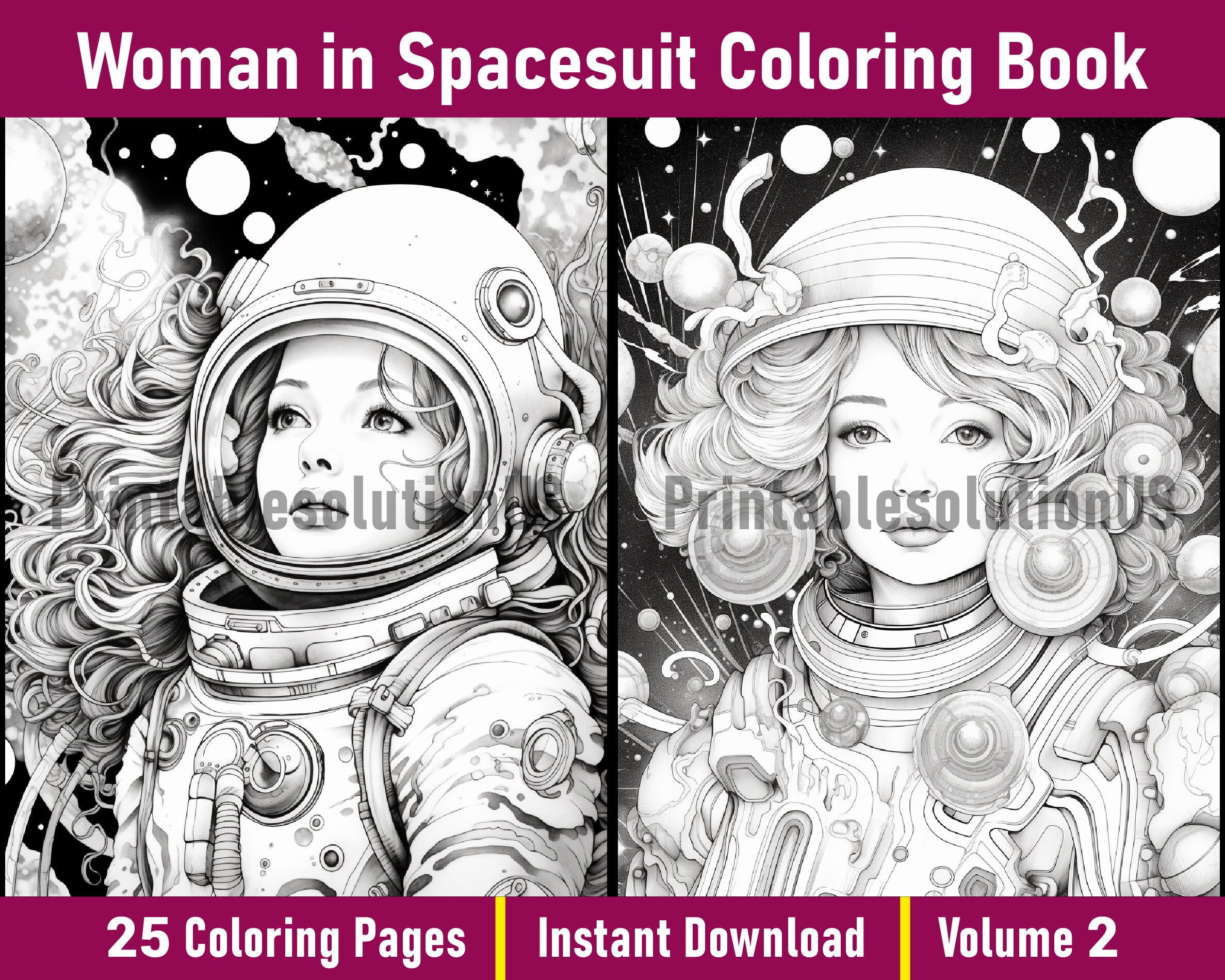 Woman in Spacesuit Coloring Book Volume 2 Woman Astronaut Coloring ...