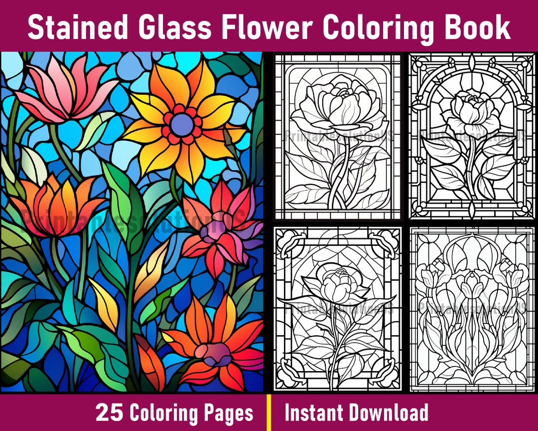 Stained Glass Rose Coloring Book Vol-2 | Rose Flower Coloring Pages ...