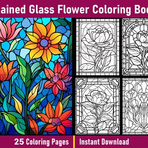 Stained Glass Rose Coloring Book Vol-2 | Rose Flower Coloring Pages ...