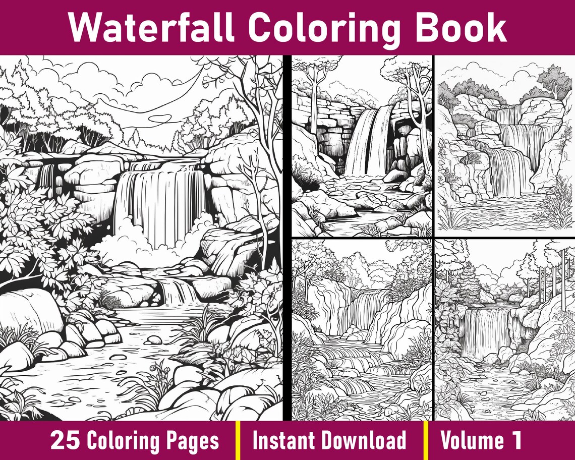 Waterfall Coloring Book Volume 1 Printable Adult Coloring Pages ...