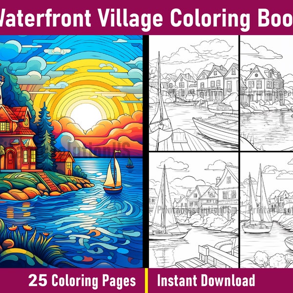 Adult Coloring Pages Pdf Villages - Etsy