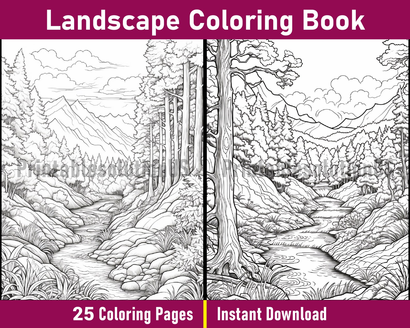 Landscape Coloring Book | Printable Landscape Coloring Pages | Black ...