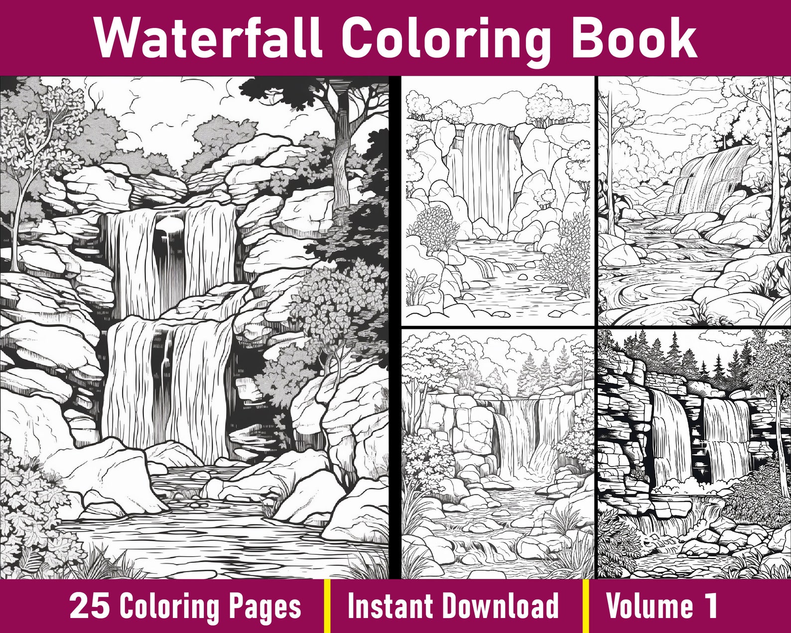 Waterfall Coloring Book Volume 1 Printable Adult Coloring Pages ...