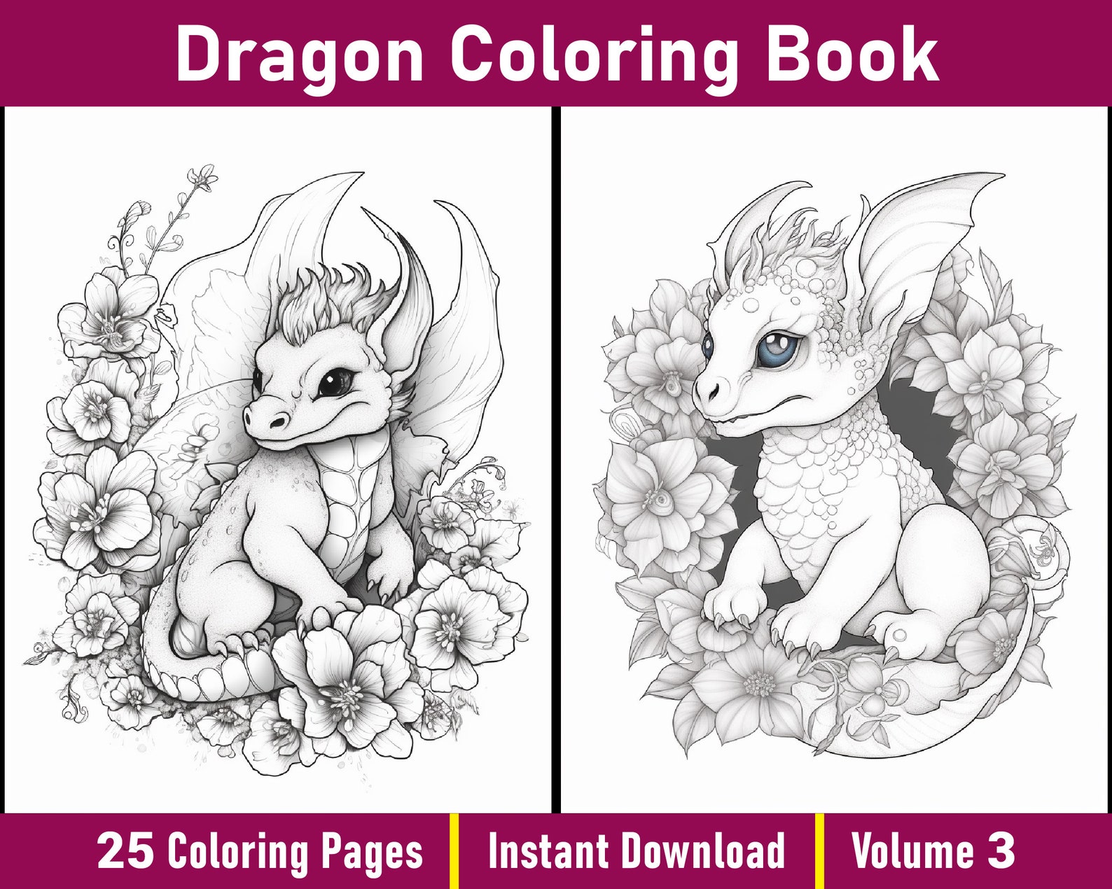 Flower Dragon Coloring Book Vol-3 Cute Baby Dragon Coloring Pages ...