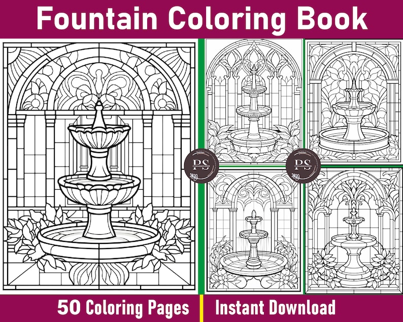 Fountain Coloring Book | 50 Beautiful Scenes (printable PDF) - Etsy