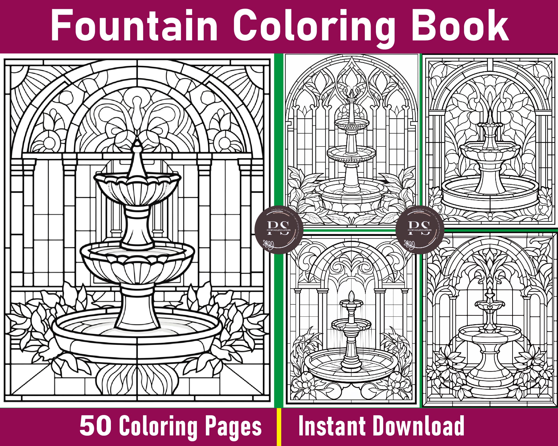 Fountain Coloring Pages | Beautiful Scene Coloring Book Printable ...
