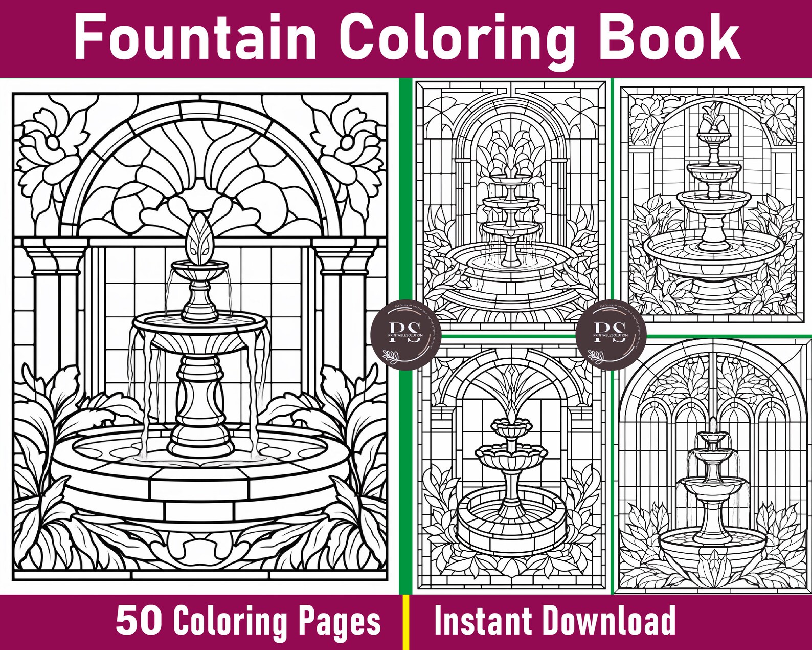 Fountain Coloring Pages | Beautiful Scene Coloring Book Printable ...