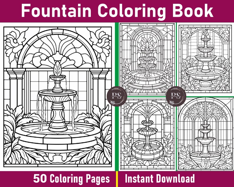 Fountain Coloring Pages | Beautiful Scene Coloring Book Printable ...