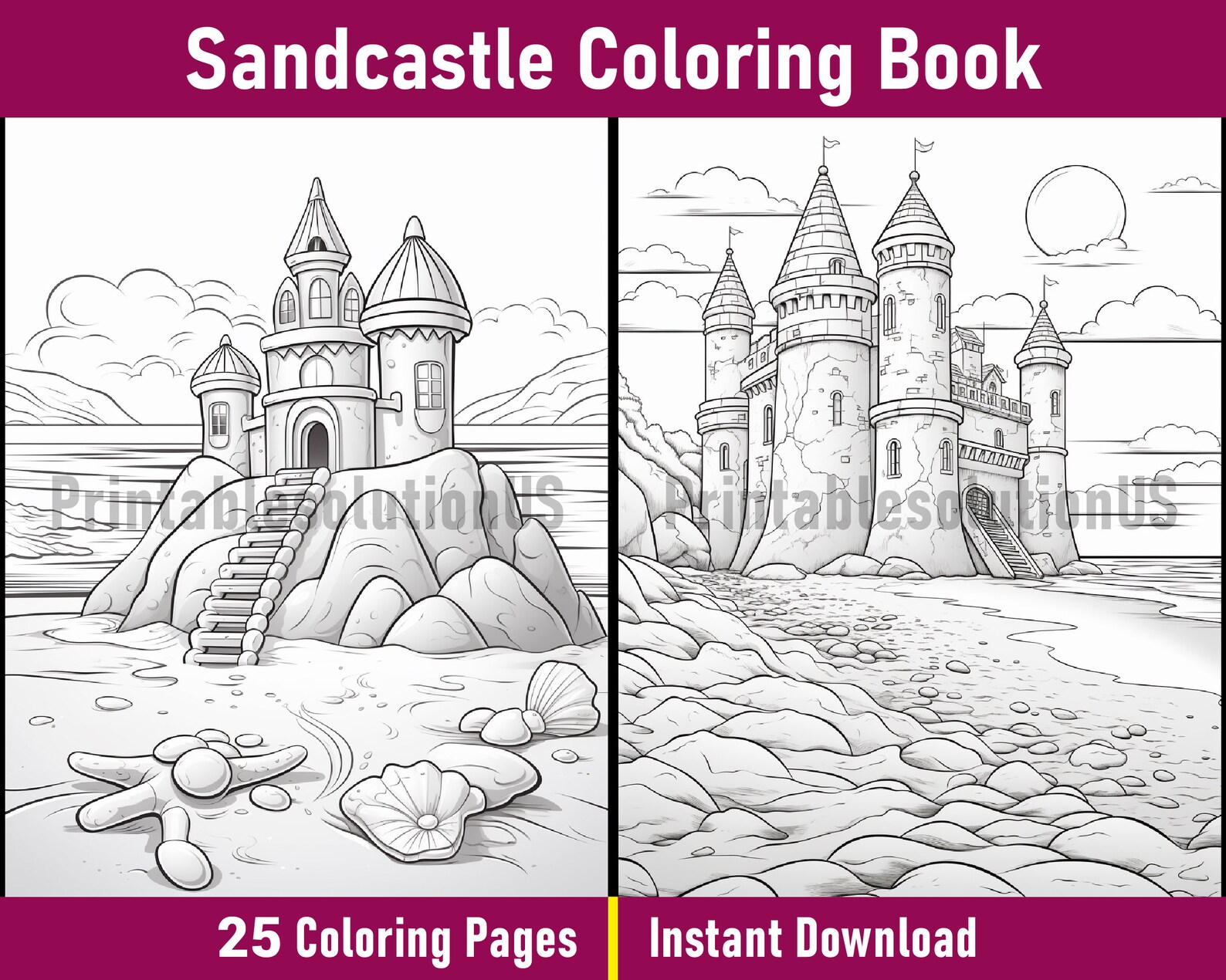 Sandcastle Coloring Book Printable Sandcastle Coloring Pages Black and ...