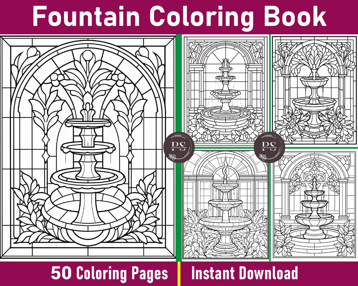 Fountain Coloring Pages | Beautiful Scene Coloring Book Printable ...