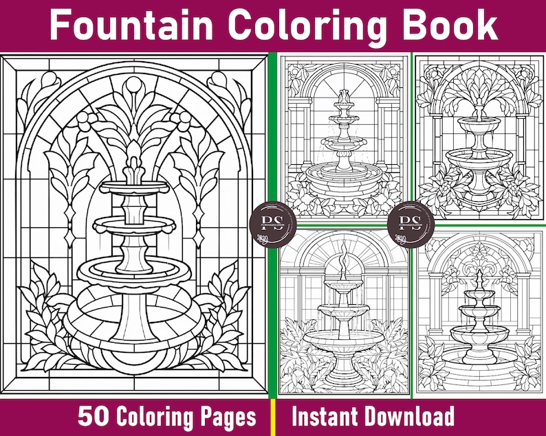 Fountain Coloring Pages | Beautiful Scene Coloring Book Printable ...