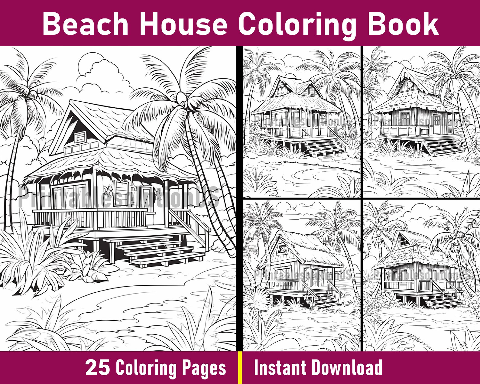 Beach House Coloring Book Pages | Printable Beach Cottage Coloring ...