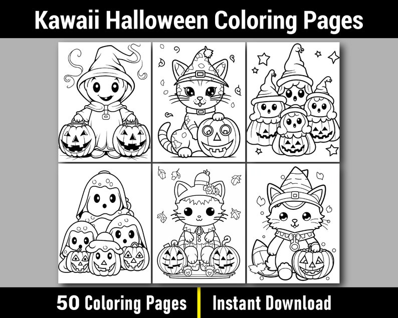 Kawaii Halloween Coloring Pages, Cute & Creepy Anime (instant Download ...