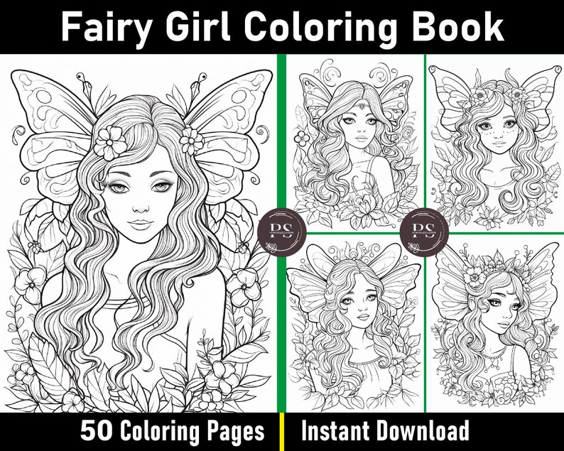 Fairy Girl Coloring Pages Fairy Coloring Book for Adults and Kids ...