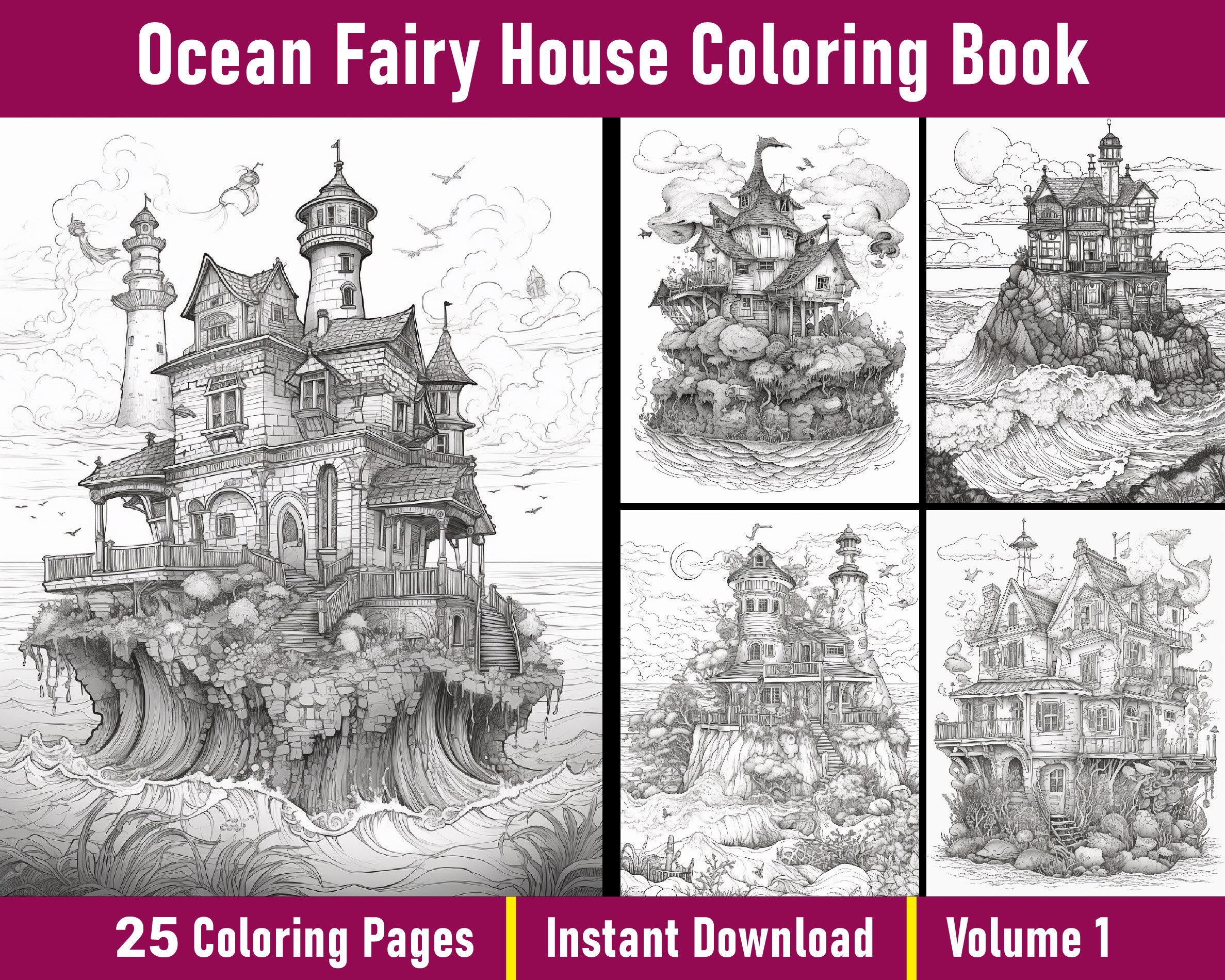 Ocean Fairy House Coloring Book Volume 1 Printable Adult Coloring Pages ...