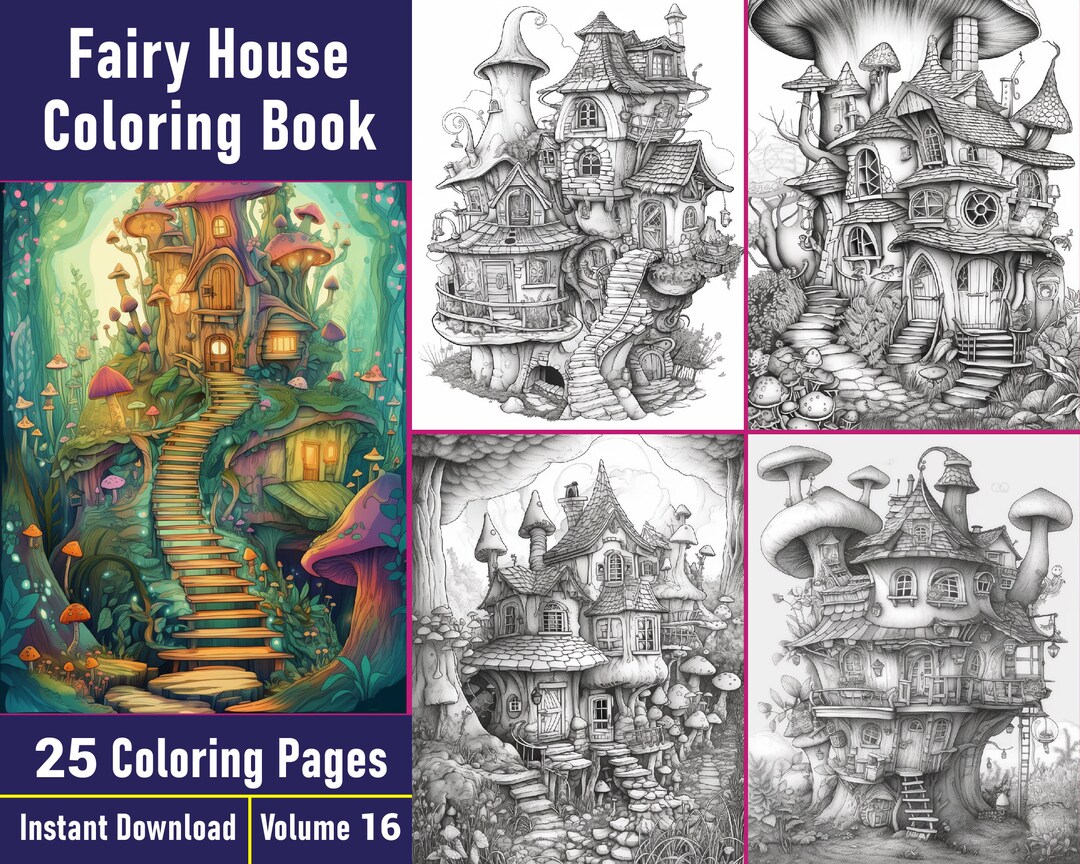 Fairy House Coloring Book Volume 16 Printable Adult Coloring Pages ...