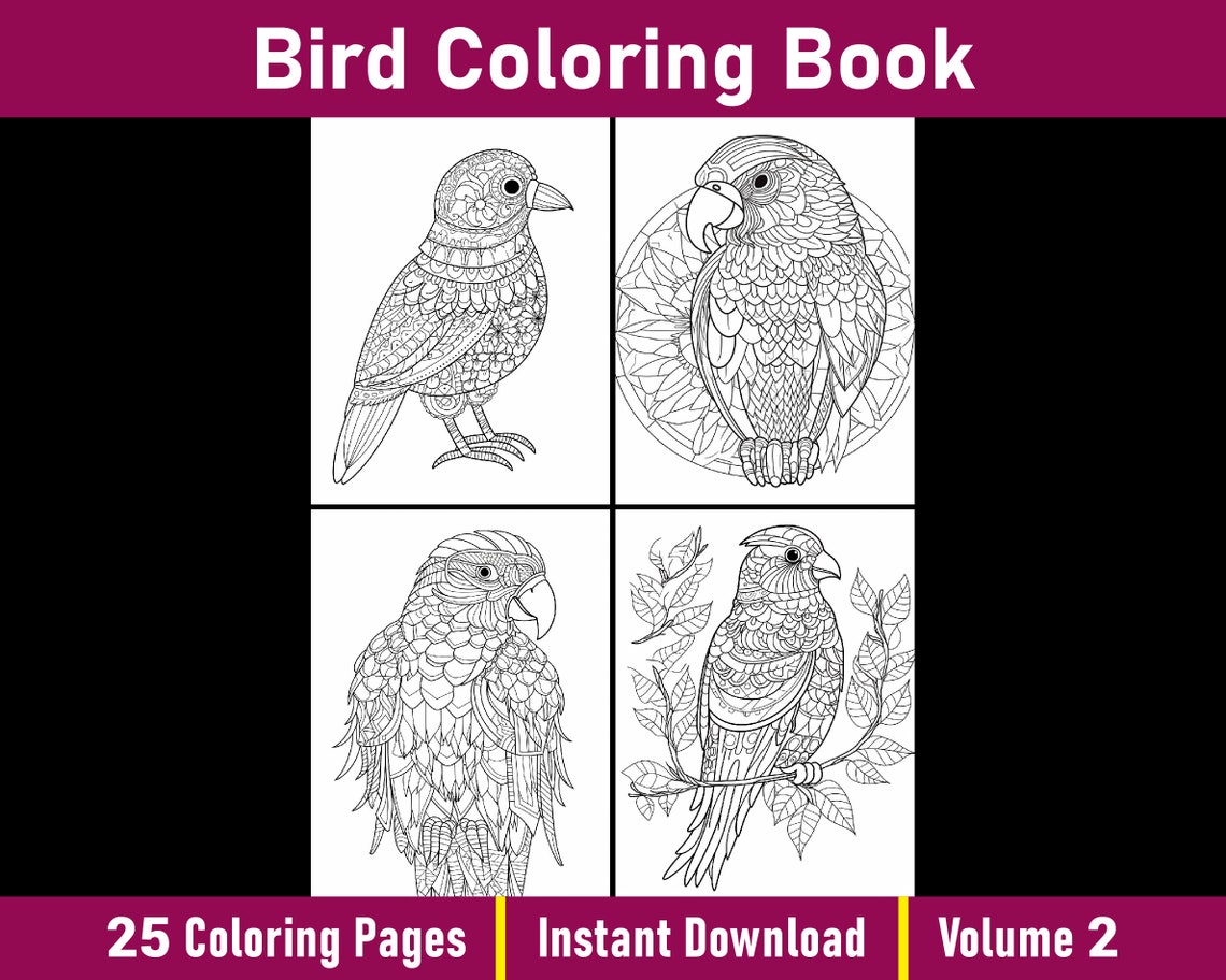 Bird Coloring Book Volume 2 Animal Coloring Pages Printable Parrot Bird ...
