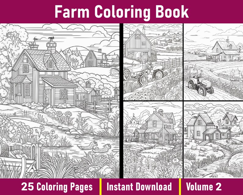 Farm Coloring Book Volume 2 | Farm Coloring Pages Printable | Grayscale ...