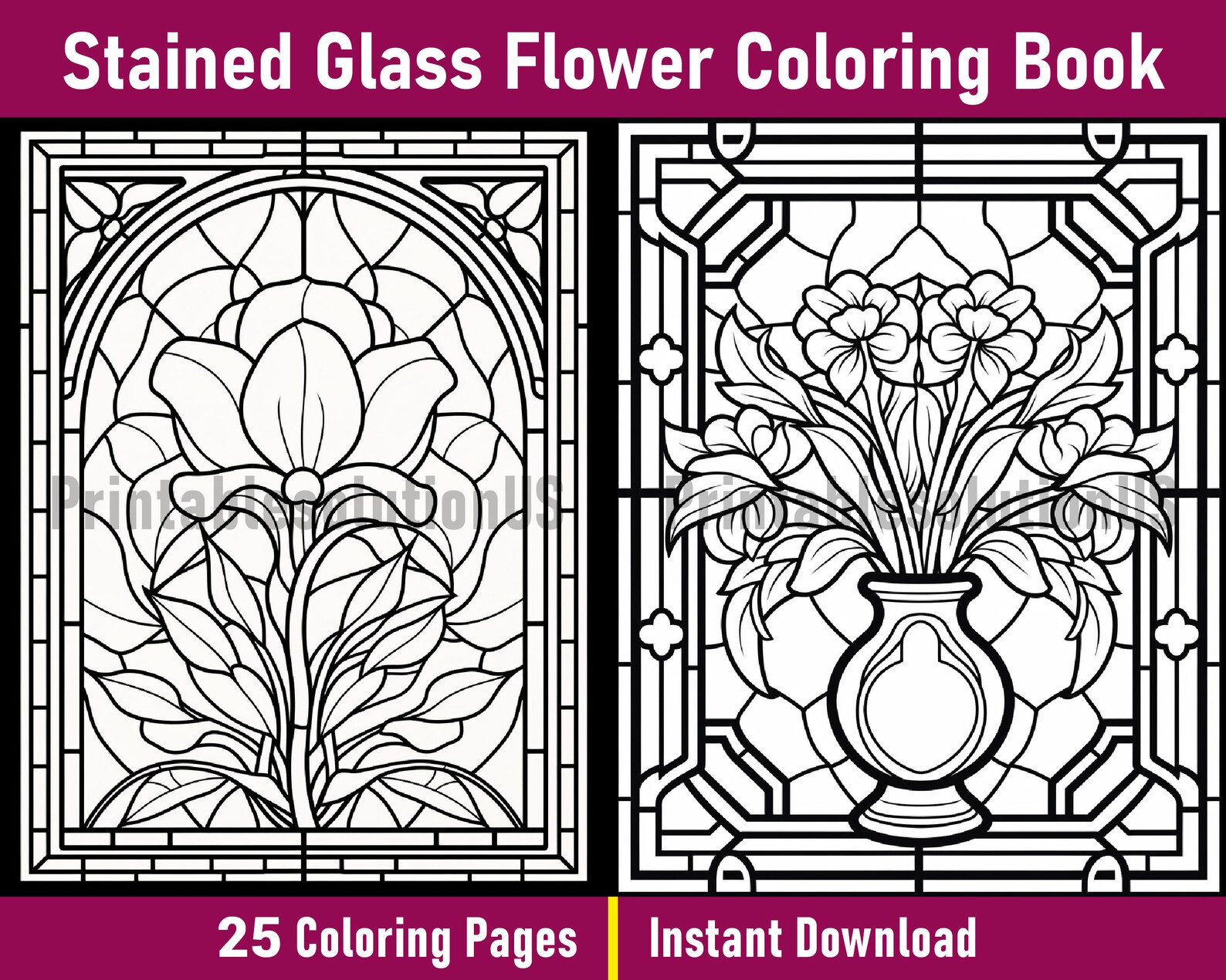 Stained Glass Rose Coloring Book Vol-2 | Rose Flower Coloring Pages ...