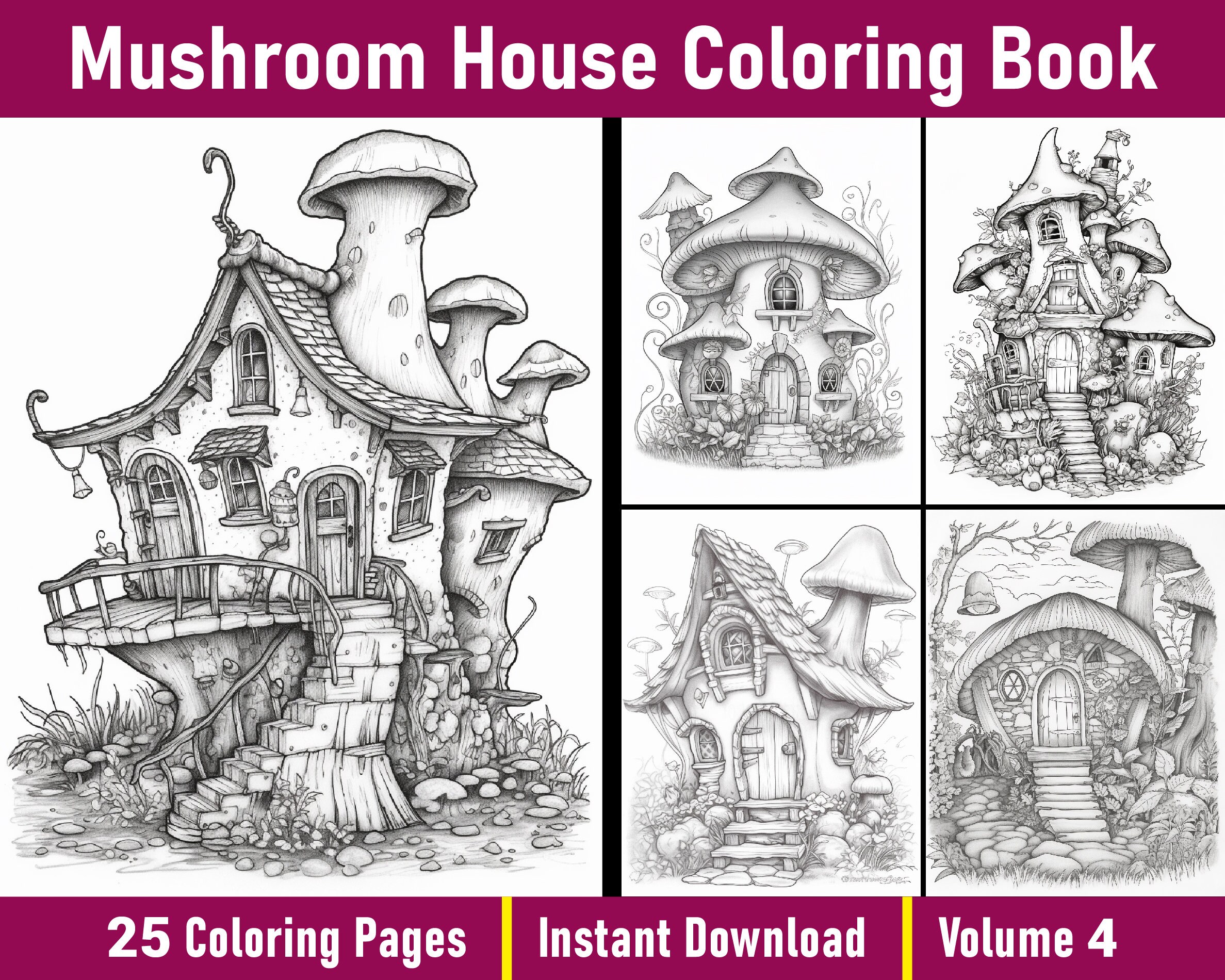 Mushroom House Coloring Pages Volume 4 | Magical Mushroom Coloring Book ...