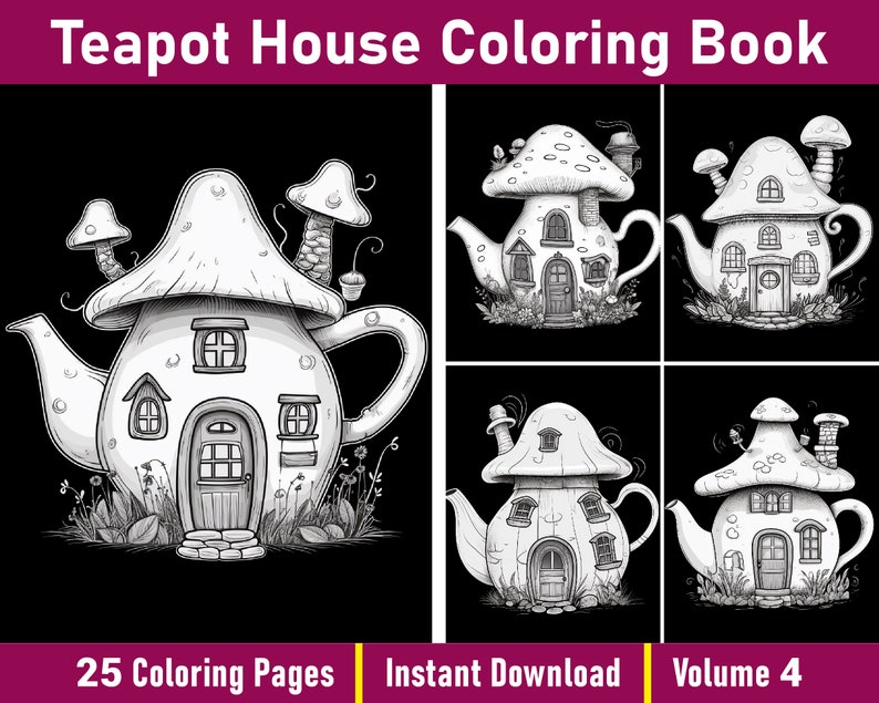 Teapot House Coloring Book V-4 | Teapot Fairy House Coloring Pages ...