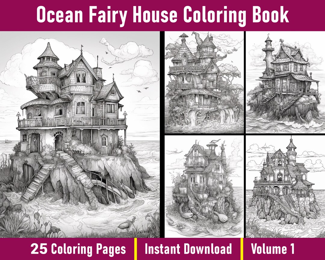 Ocean Fairy House Coloring Book Volume 1 Printable Adult Coloring Pages ...
